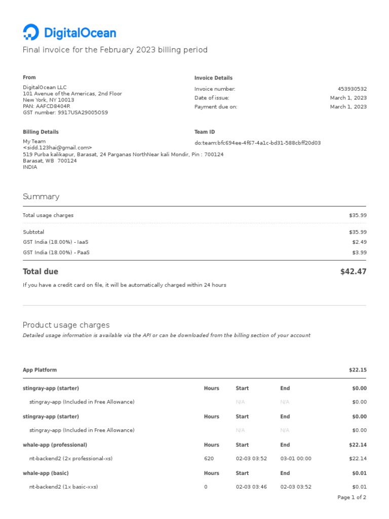 DigitalOcean February 2023 Invoice | PDF | Information Technology ...