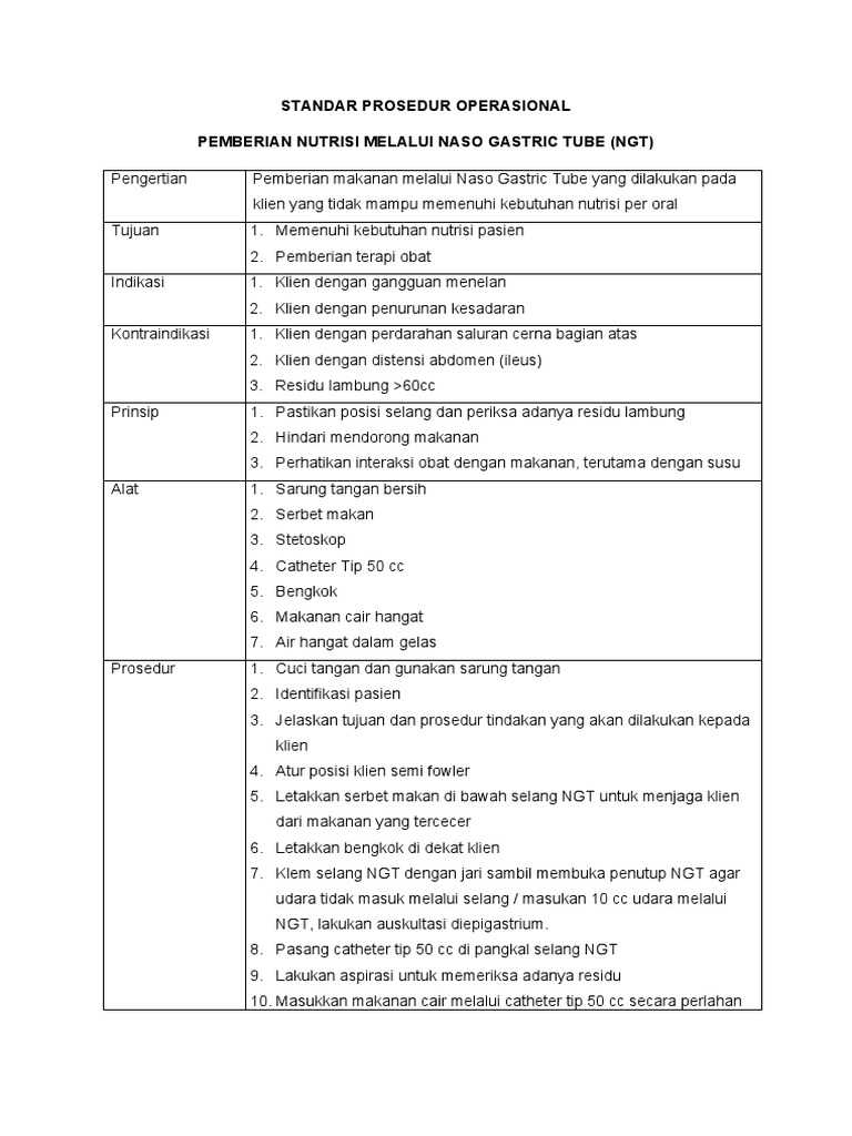 SPO Pemberian Nutrisi Melalui NGT KEL. 3 | PDF