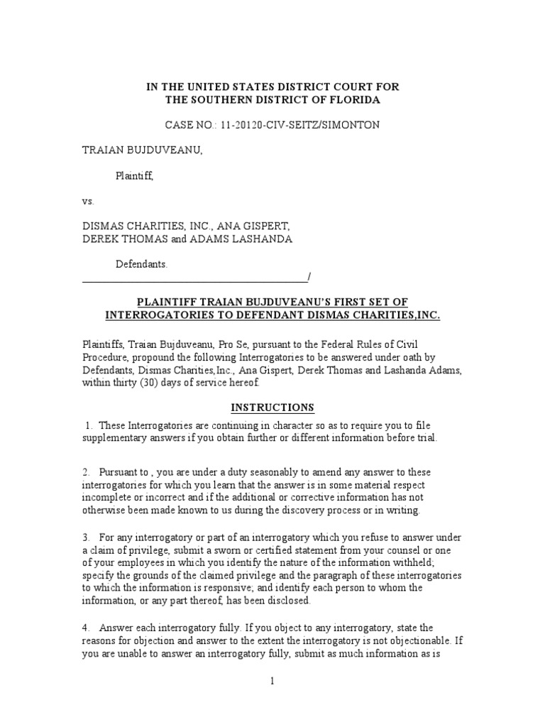 Interrogatories to Dismas Charities, Inc. | PDF | Interrogatories ...