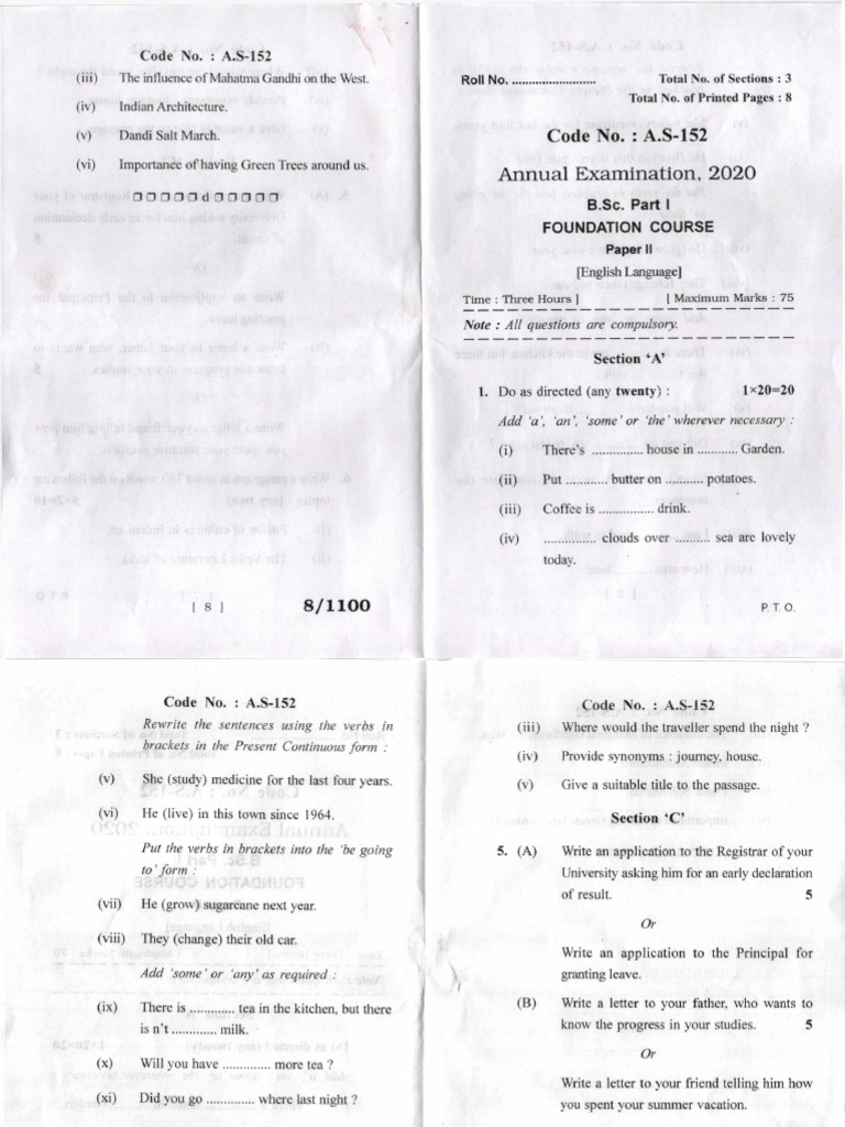 English 20 PREVIOUS YEAR QUESTION | PDF