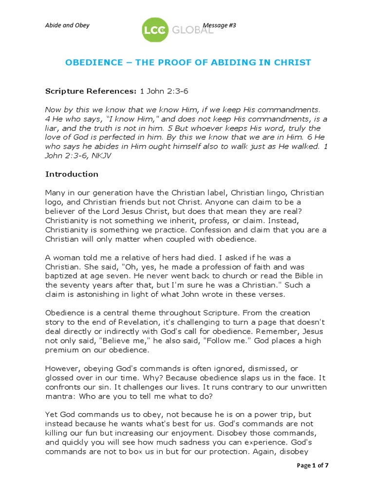 Obedience: Evidence of Faith | PDF | Jesus | Ten Commandments