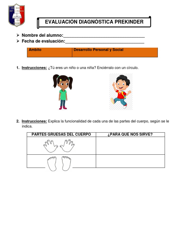 Prueba Disgnostica Pre Kinder | PDF | Relaciones personales, crianza y ...