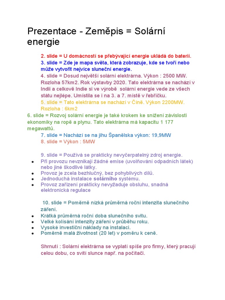 Prezentace - Zeměpis Solární Energie | PDF