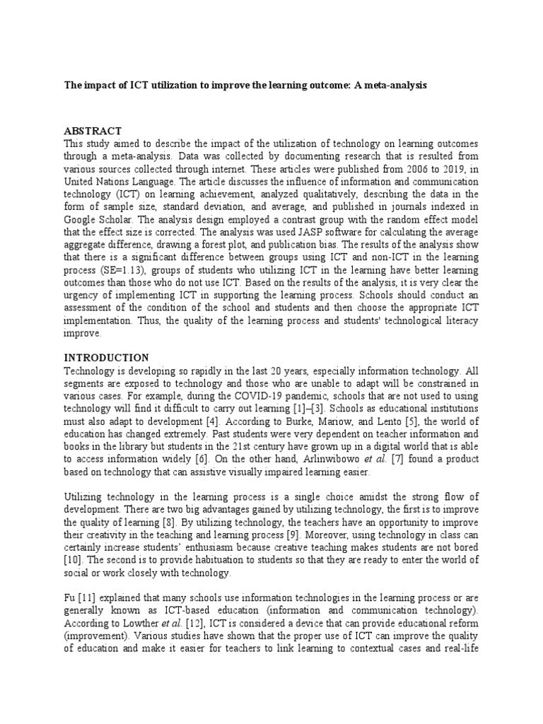 ICT's Effect on Learning Outcomes: Meta-Analysis | PDF | Meta Analysis ...
