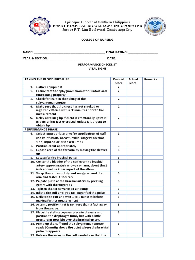 BP Taking Checklist | PDF | Blood Pressure | Angiology