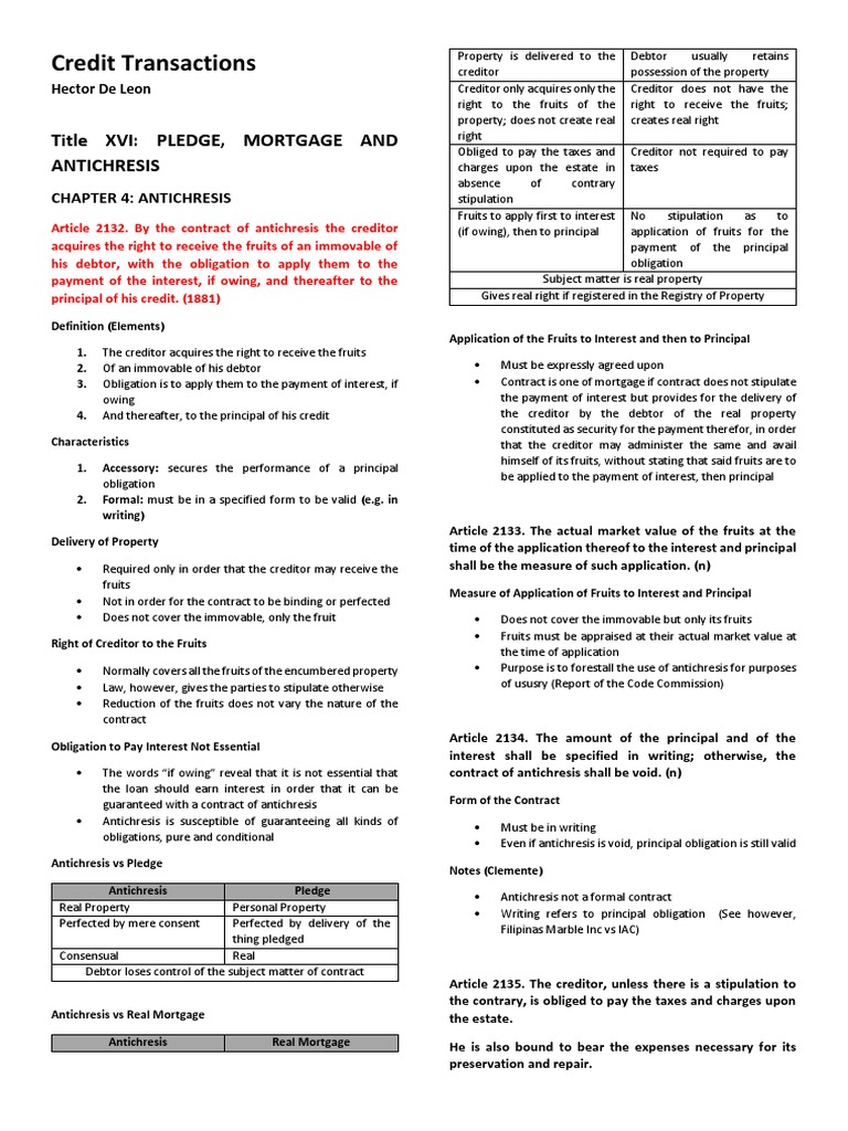 Credit Transactions (Antichresis and Chattel Mortgage) | PDF | Mortgage Law | Foreclosure