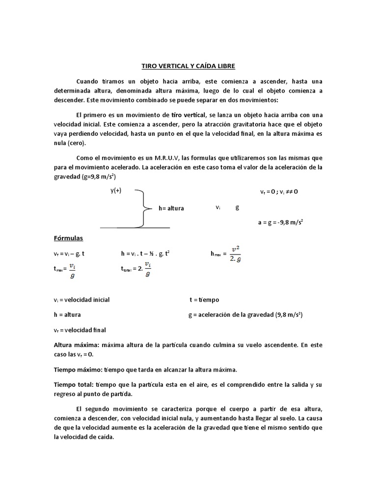 Tiro Vertical y Caída Libre | PDF | Gravedad | Aceleración