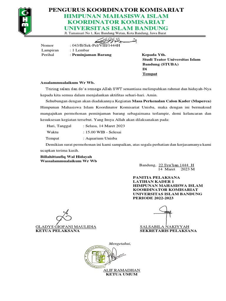 Contoh surat peminjaman | PDF