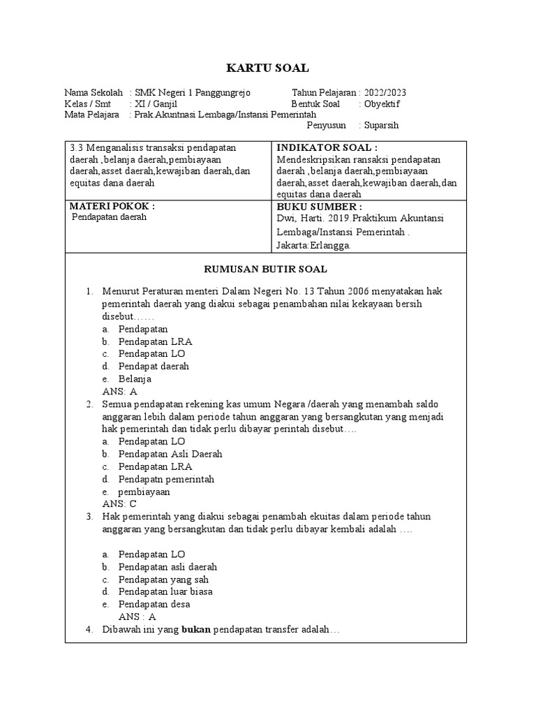 palip kartu soal pas kls XI - C | PDF