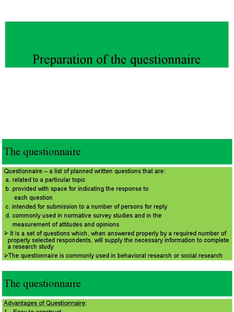 Advantages and Preparation of Questionnaires | PDF | Questionnaire ...