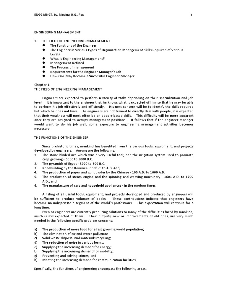 ENGINEERING MANAGEMENT by Roberto G Medina | PDF | Decision Making | Engineer