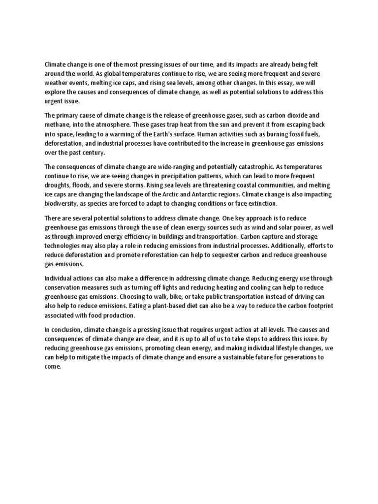 The Causes and Consequences of Climate Change and Potential Solutions to Address this Urgent ...