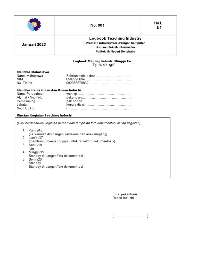 Logbook Magang | PDF