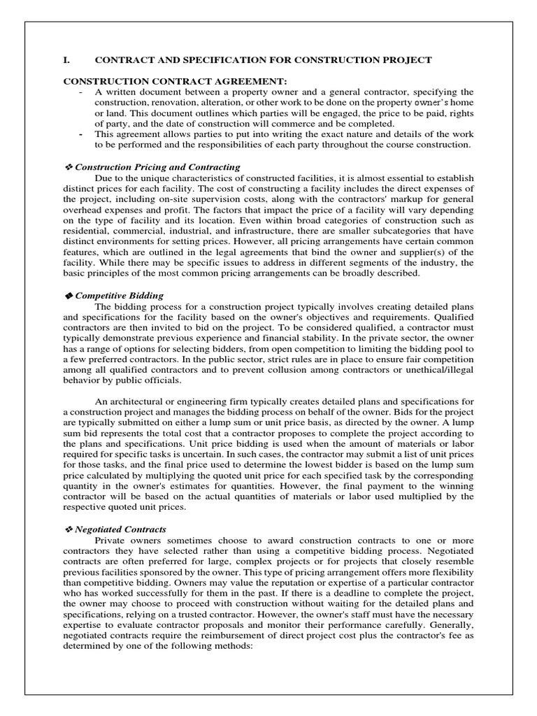 Contract and Specification For Construction Project | PDF | Employment ...