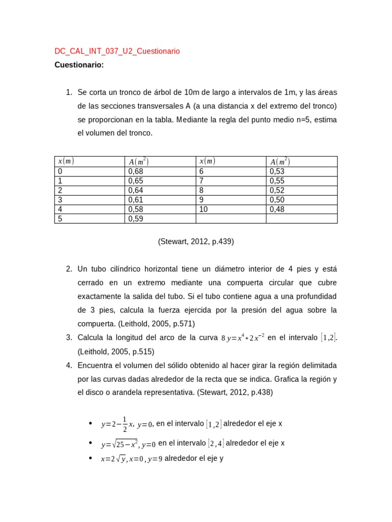 DC CAL INT 037 U2 Cuestionario | PDF | Métodos y materiales de enseñanza