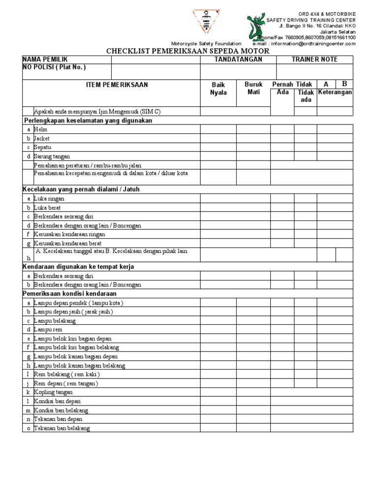 Checklist Sepeda Motor | PDF