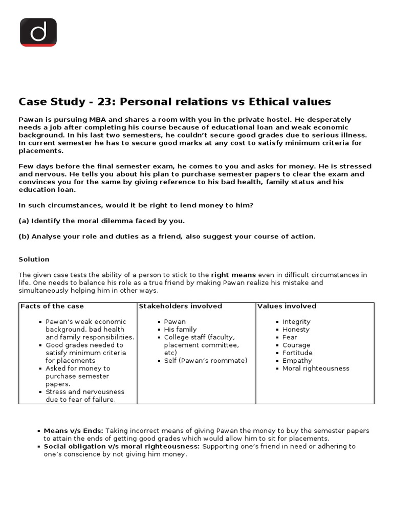 Case Study On Moral Ethics | PDF | Conscience | Social Institutions