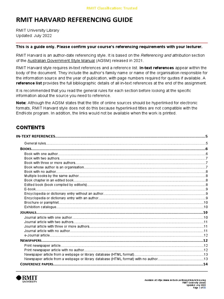 RMIT Harvard Referencing Guide | PDF | Academic Journal | Books