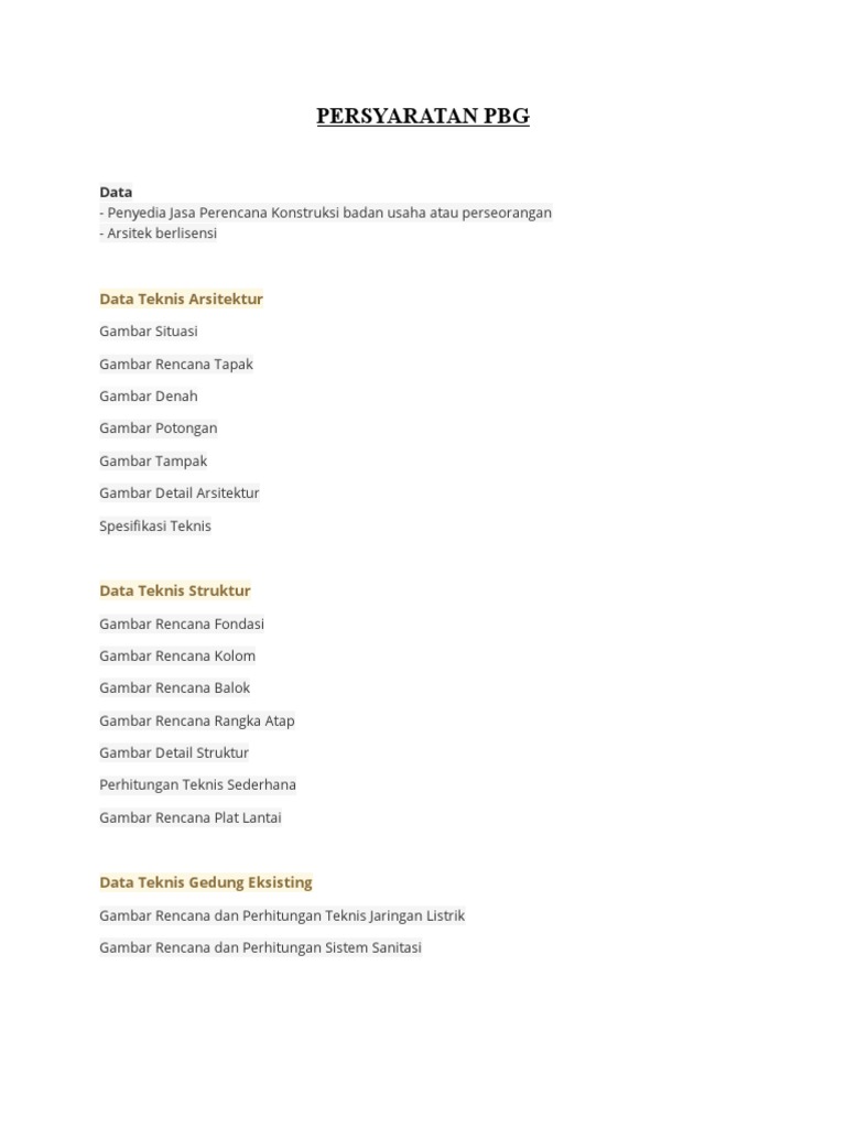 Persyaratan PBG: Data Teknis Arsitektur | PDF | Seni
