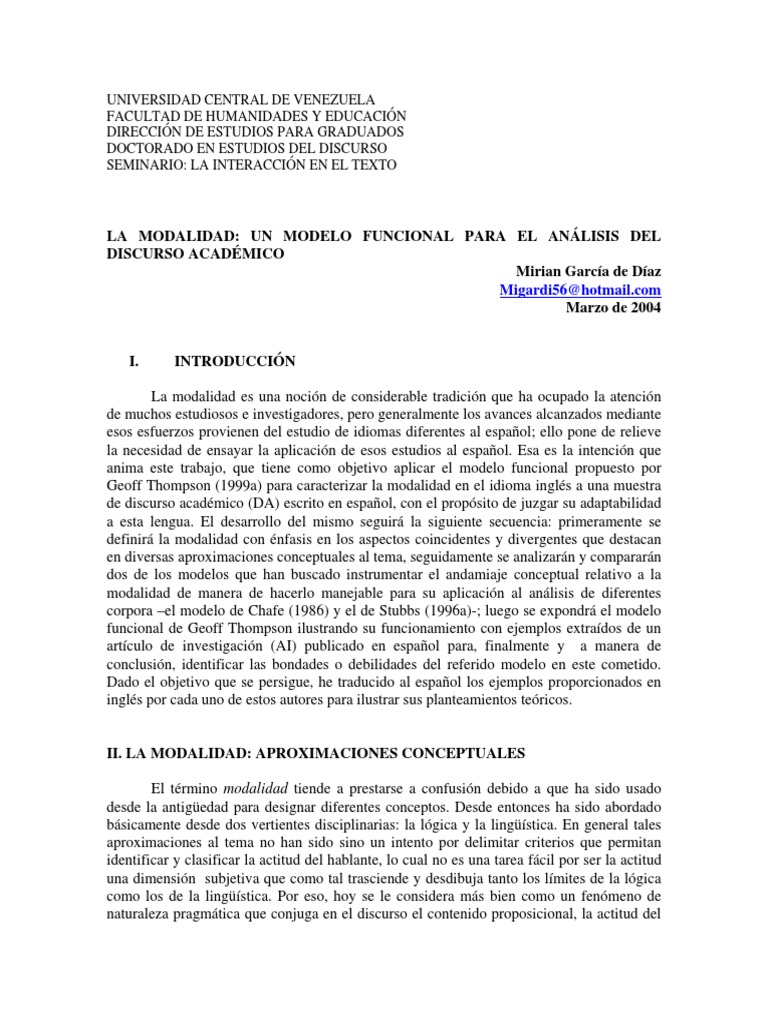 Modalidad del Discurso Académico en Español | PDF | Oración ...