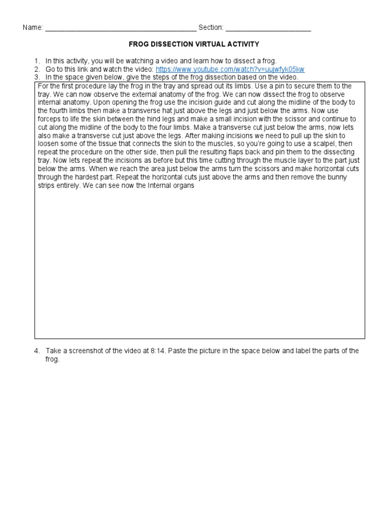 Frog Dissection Virtual Activity | PDF | Frog | Anatomy