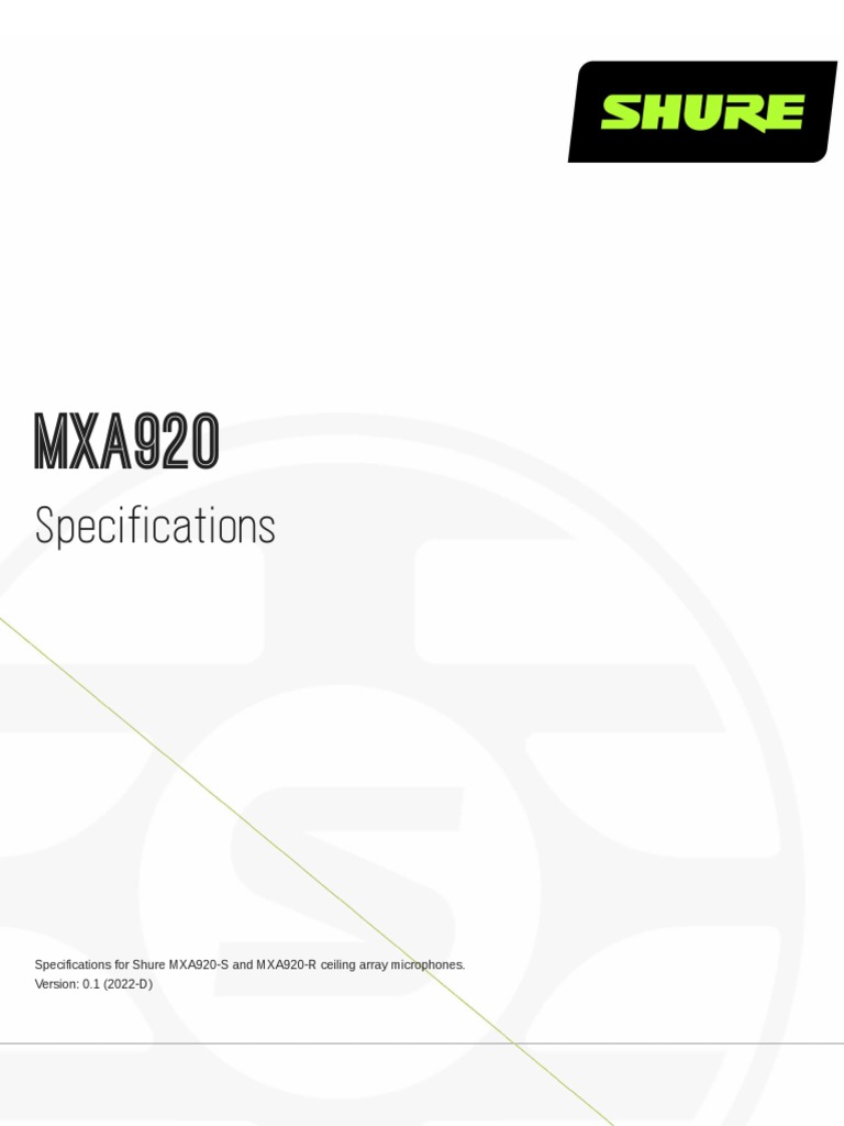 Shure MXA920 Spec Sheet - EN | PDF | Microphone | Electrical Engineering