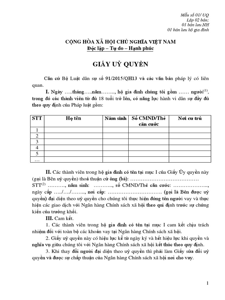 Giay Uy Quyen Mau 01 Uq | PDF