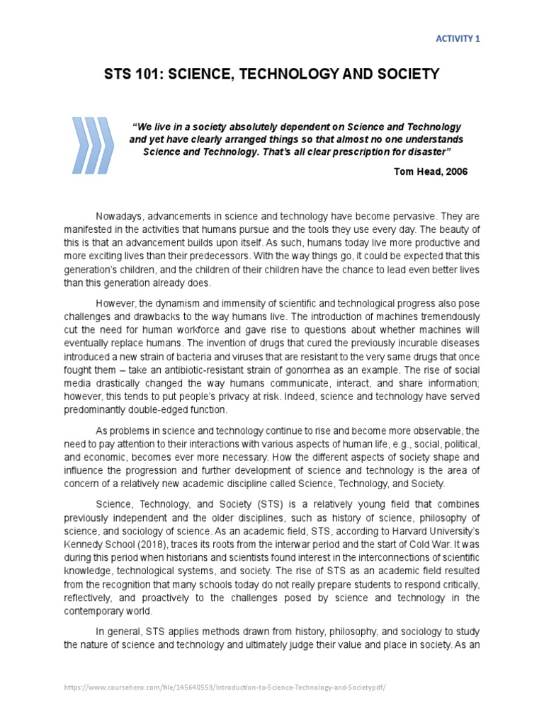 STS 101 Activity 1 PDF | PDF | Science | Sociology