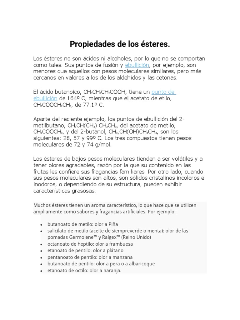 Propiedades de Los Ésteres | PDF | Ester | Acetato