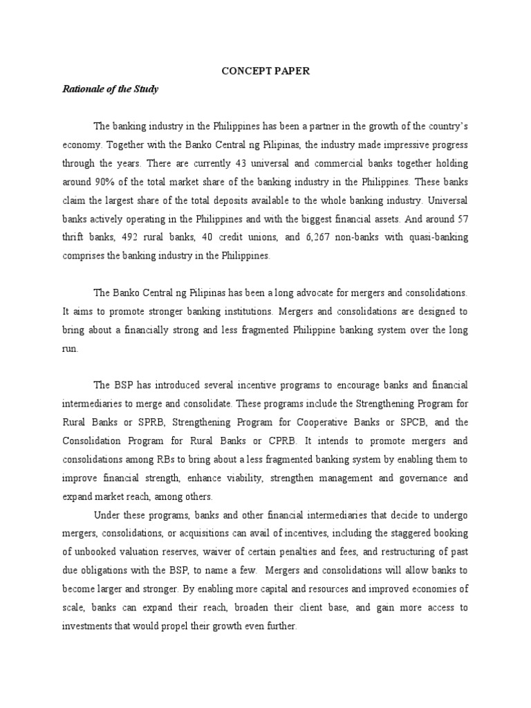 CONCEPT-PAPER Merging | PDF | Mergers And Acquisitions | Banks