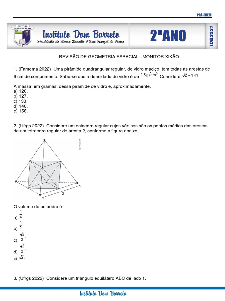 Revisão de Geometria Espacial para ENEM | PDF | Geometria | Formas ...