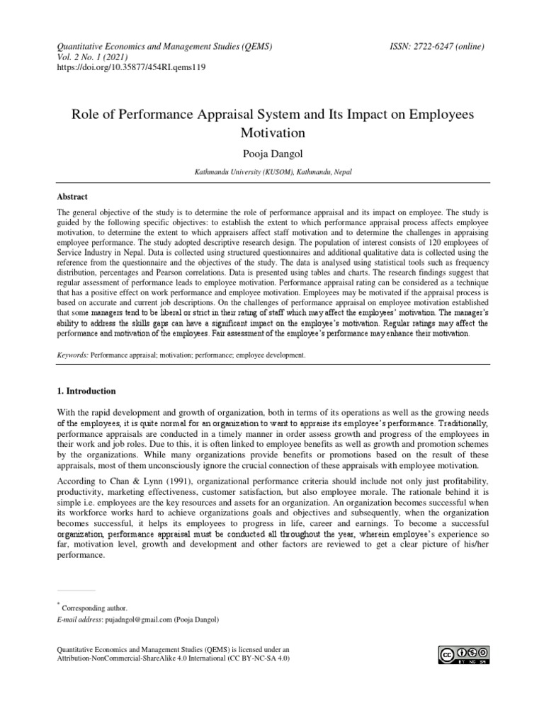 Assessing the Role of Performance Appraisal Systems on Employee ...