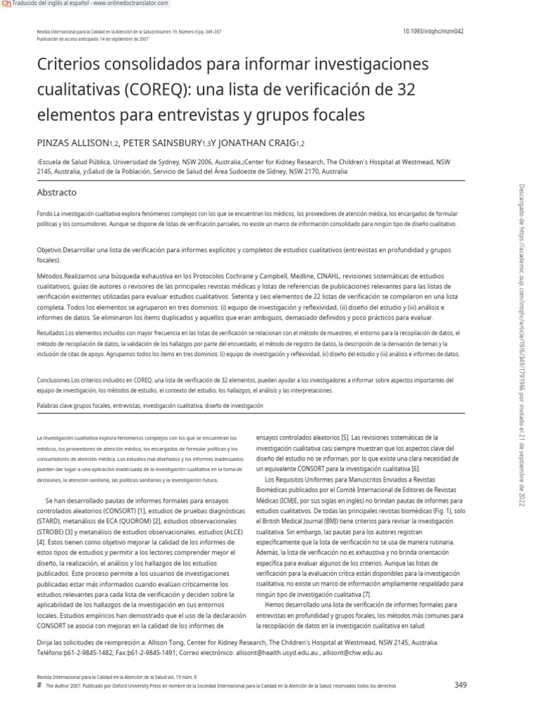 COREQ en Es | PDF | Grupo de enfoque | Etnografía