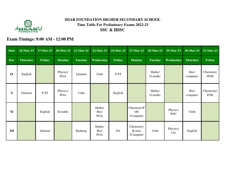 Time Table For Preliminary Exams-2 | PDF