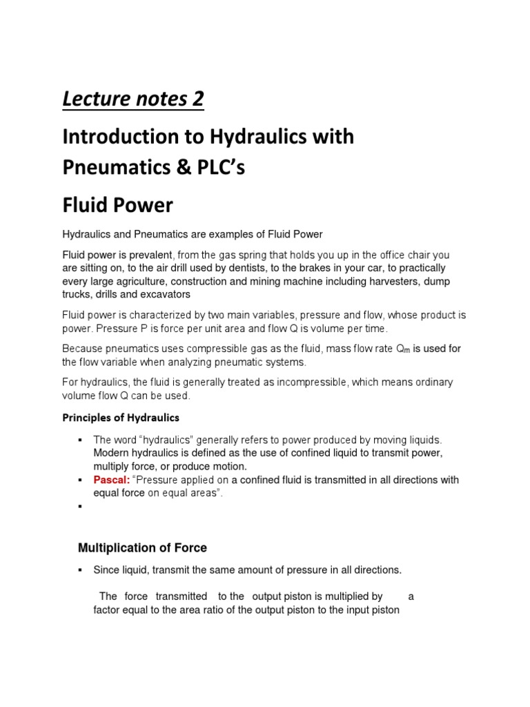 2.0 Intro To Hydraulics, Pneumatics & PLC's Notes PDF | PDF | Valve | Pump