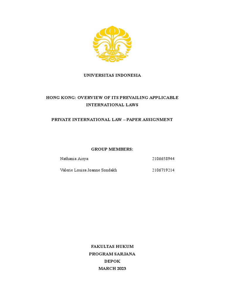 Private International Law Assignment #1 - Valerie Sondakh - Nathania AIsya | PDF | China | World ...