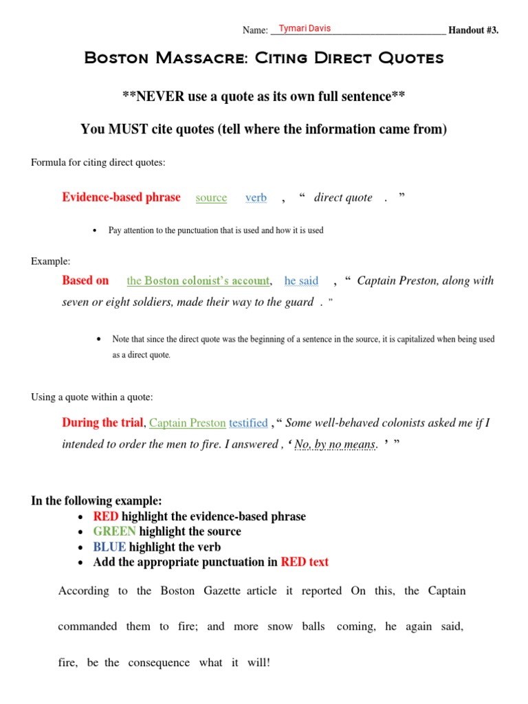 Citing Quotes in Boston Massacre Analysis | PDF