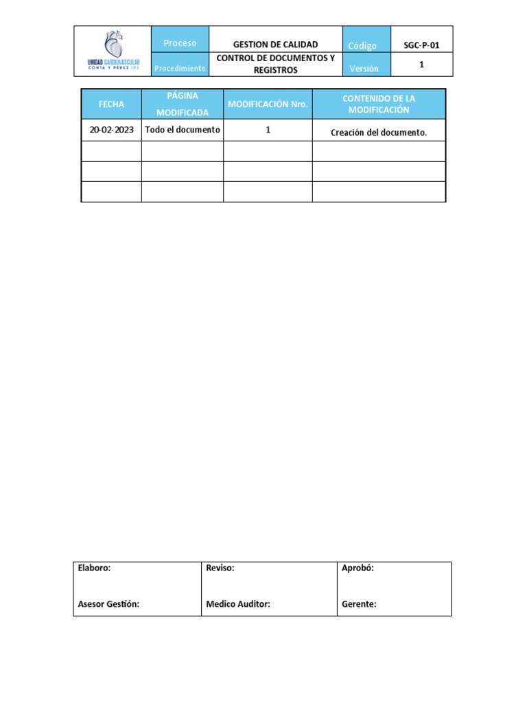 SGC-P-01 Procedimiento Control de Documentos y Registros | PDF ...