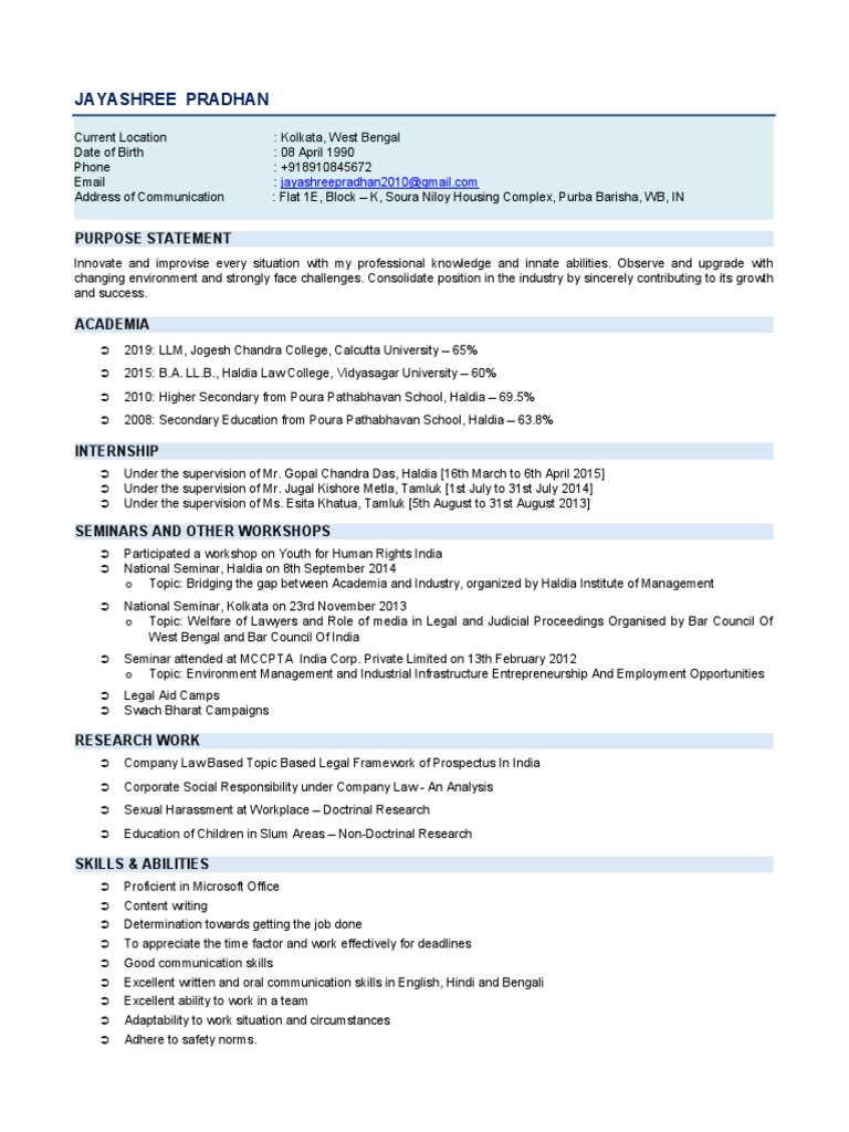 Jayashree Pradhan - Resume | PDF | Kolkata