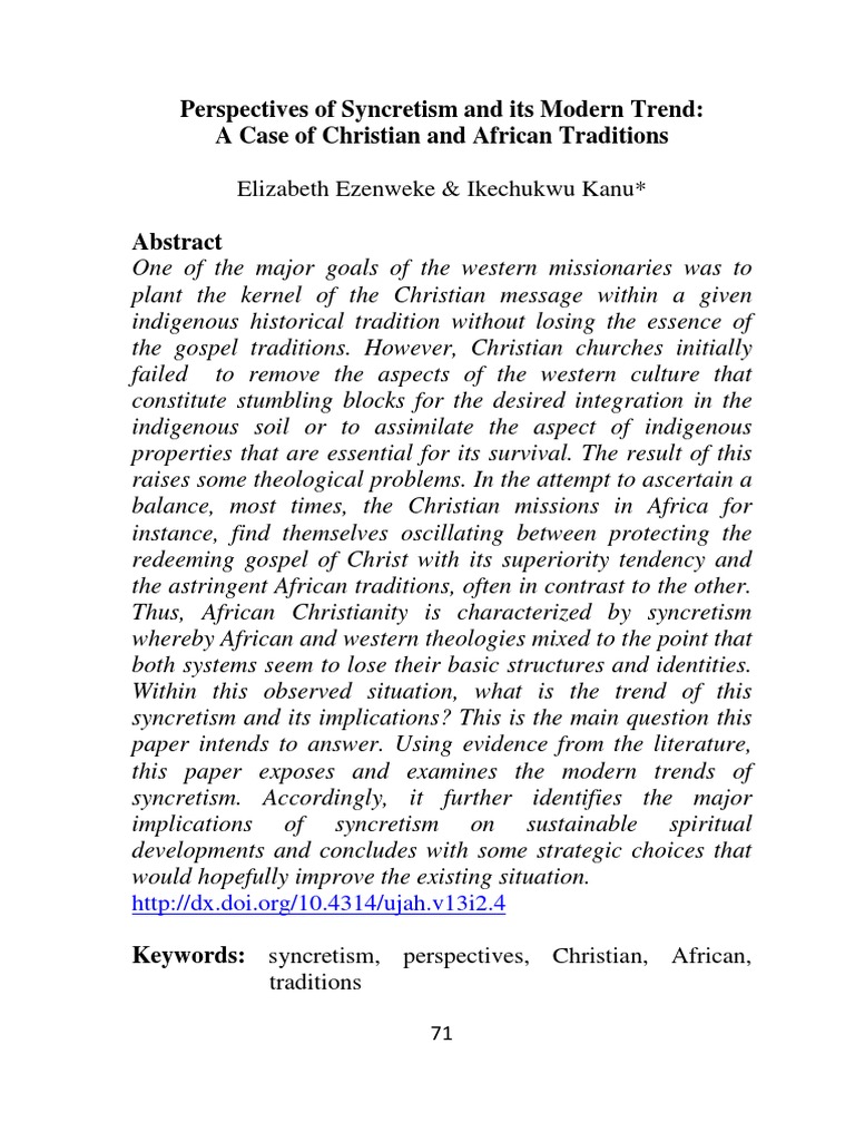 Perspectives of Syncretism and Its Modern Trend - A Case of Christian and African Traditions ...