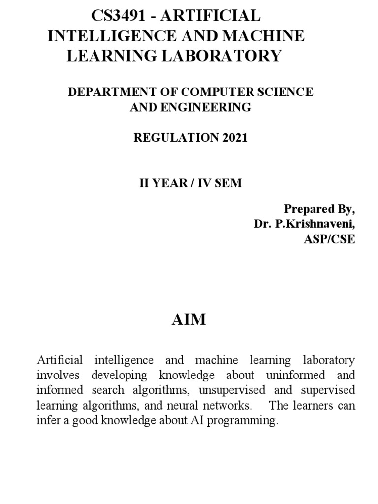 Introduction to Artificial Intelligence and Machine Learning Laboratory ...