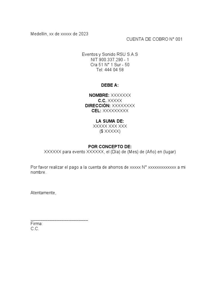 Formato Cuenta de Cobro | PDF