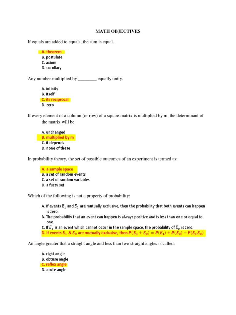 Math Objectives 2 | PDF | Ellipse | Perpendicular