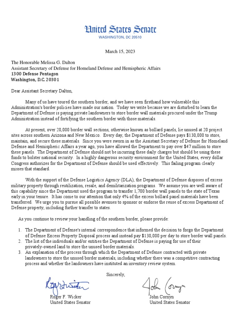 Letter To Dalton | PDF | United States Department Of Defense | Government