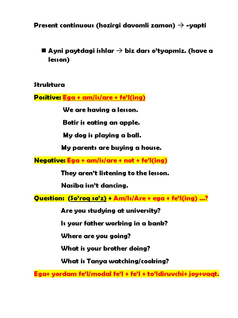 Present Continuous PDF | PDF