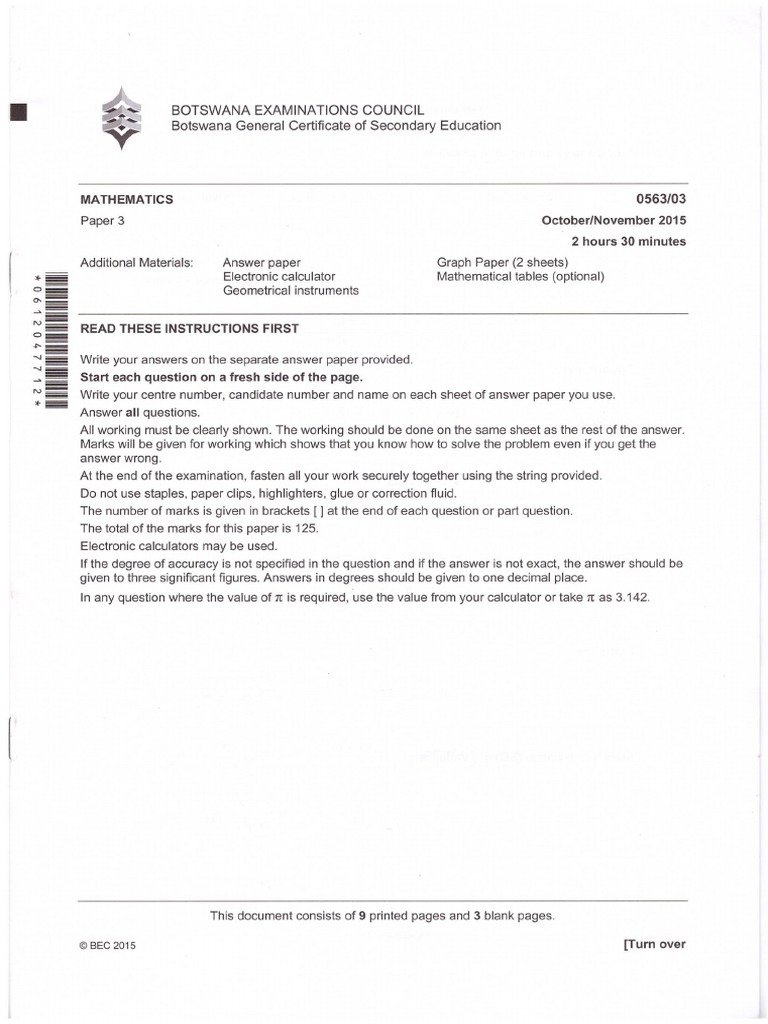 Bgse Maths PP3 2015 PDF | PDF