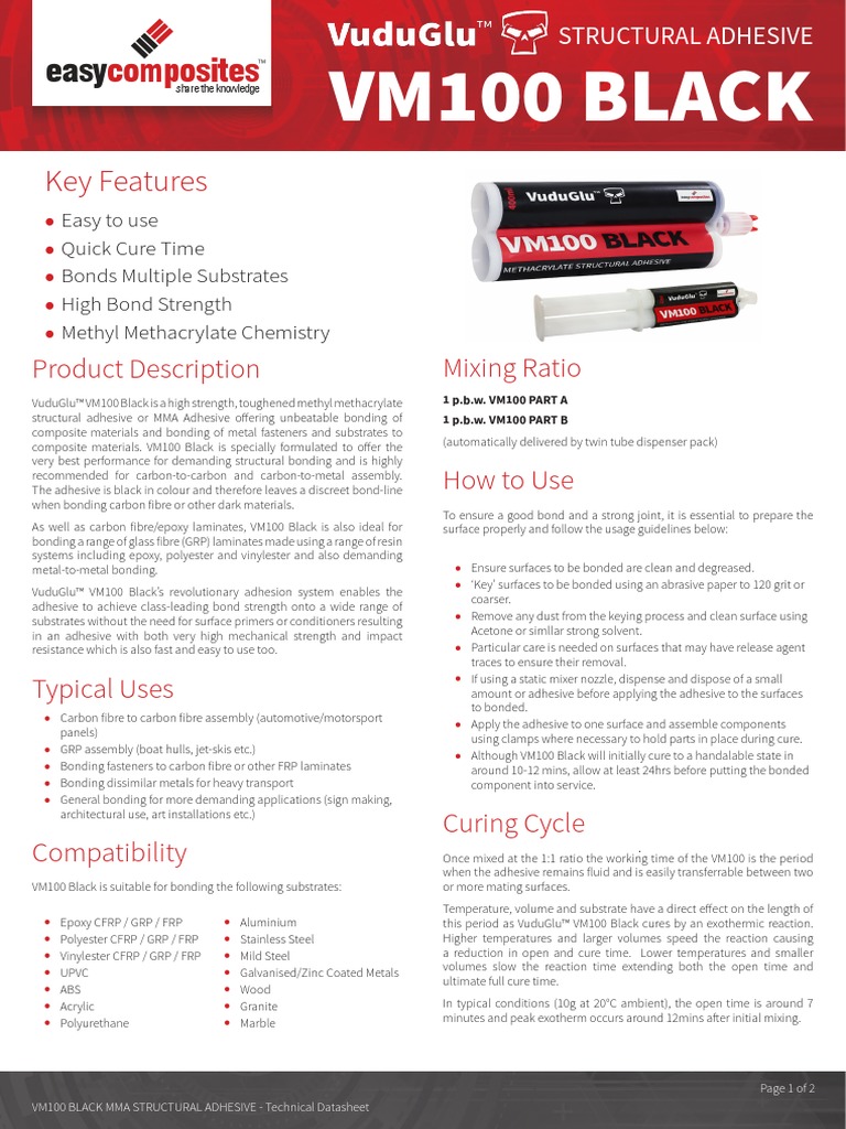 EC TDS VM100 Black 10 Min Methacrylate Adhesive | PDF | Adhesive | Epoxy