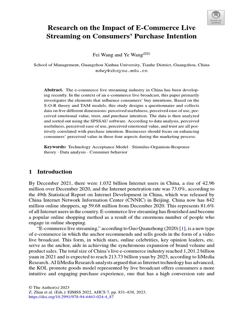 Research On The Impact of E-Commerce Live Streaming On Consumers' Purchase Intention | PDF | E ...
