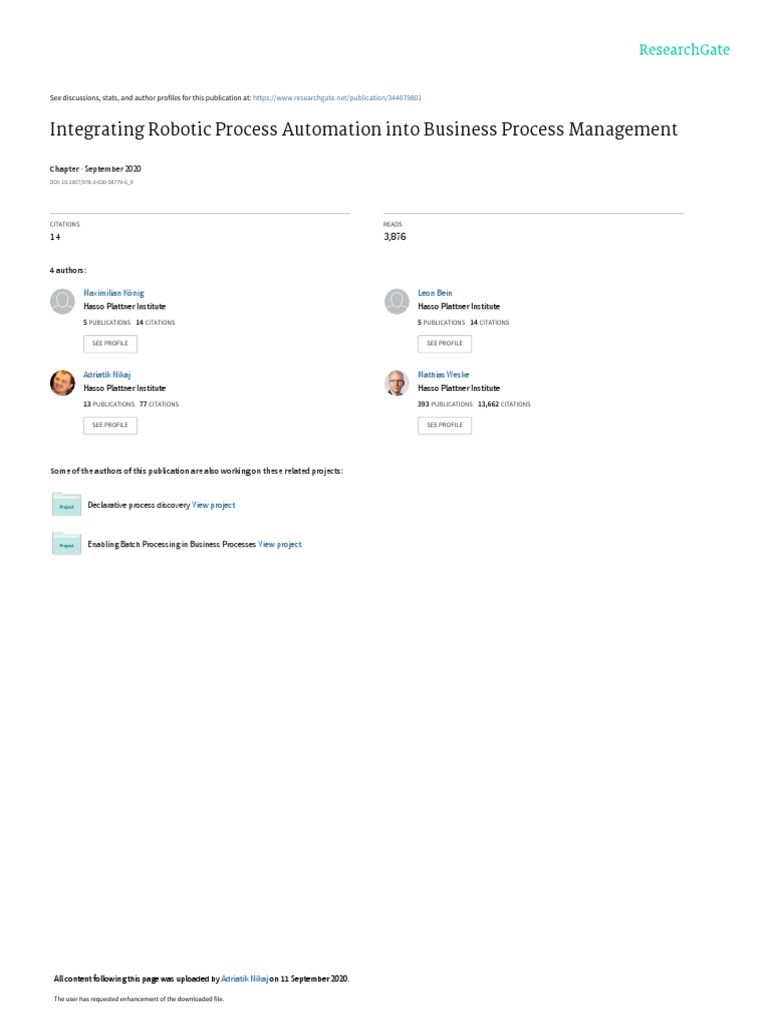 Integrating Robotic Process Automation into Business Process Management: A Software Architecture ...