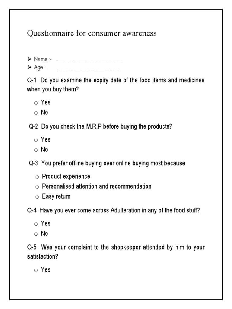 Questionnaire For Consumer Awareness | PDF | Lifestyle